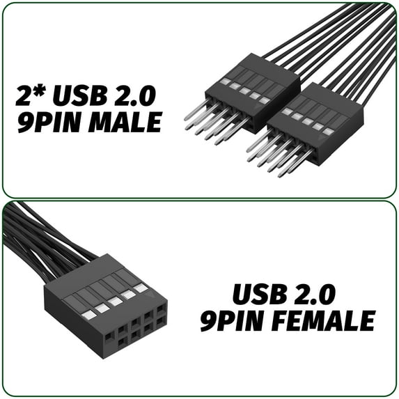 JUNXIAO-2 Pack Motherboard USB 2.0 Splitter to Dual 9 Pin Extension ...