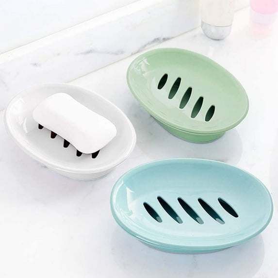 JUNXIAO-2-Pack Soap Dish with Drain Plastic Sponge Holder Easy Cleaning ...