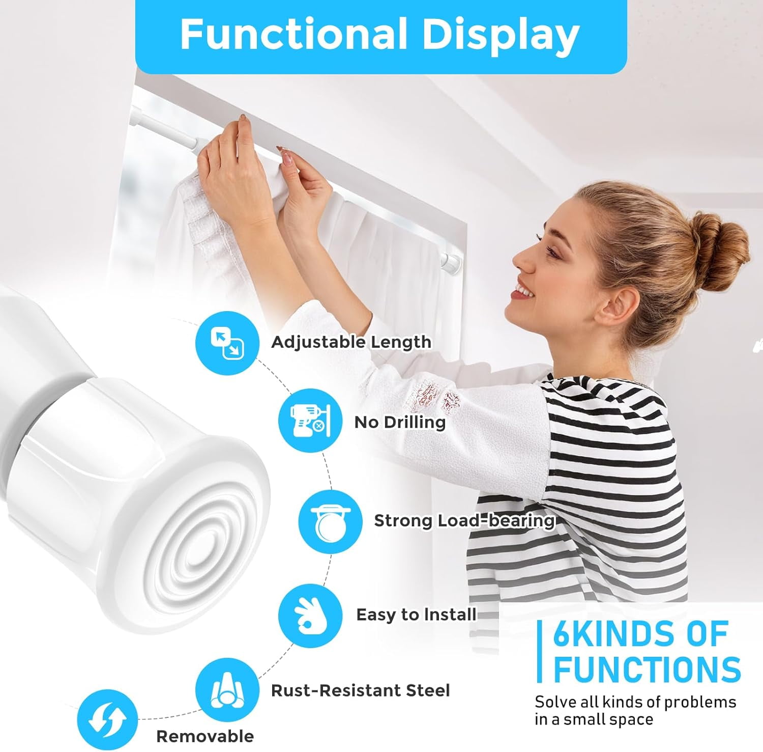 JUNXIAO-2 Pack Tension Rods for Windows 28 to 48 inch, Adjustable Short ...