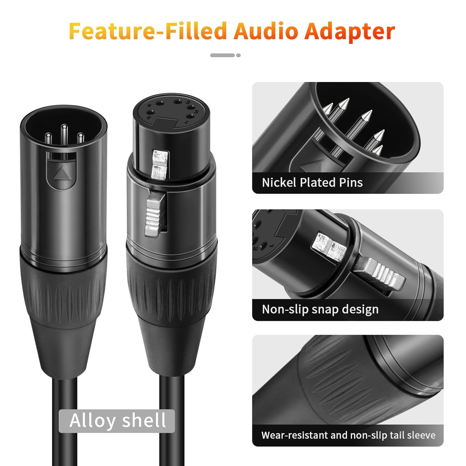 JUNXIAO-2-Pack XLR to DMX Adapter Cables (12-Inch) 3-Pin Male to 5-Pin ...