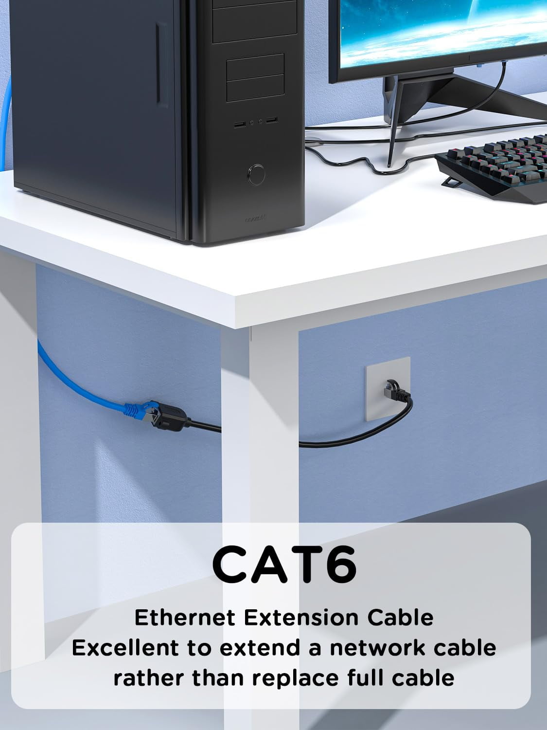 JUNXIAO-2 Packs 3FT Cat6a Male to Female Ethernet Cable,Cat 6a Internet ...