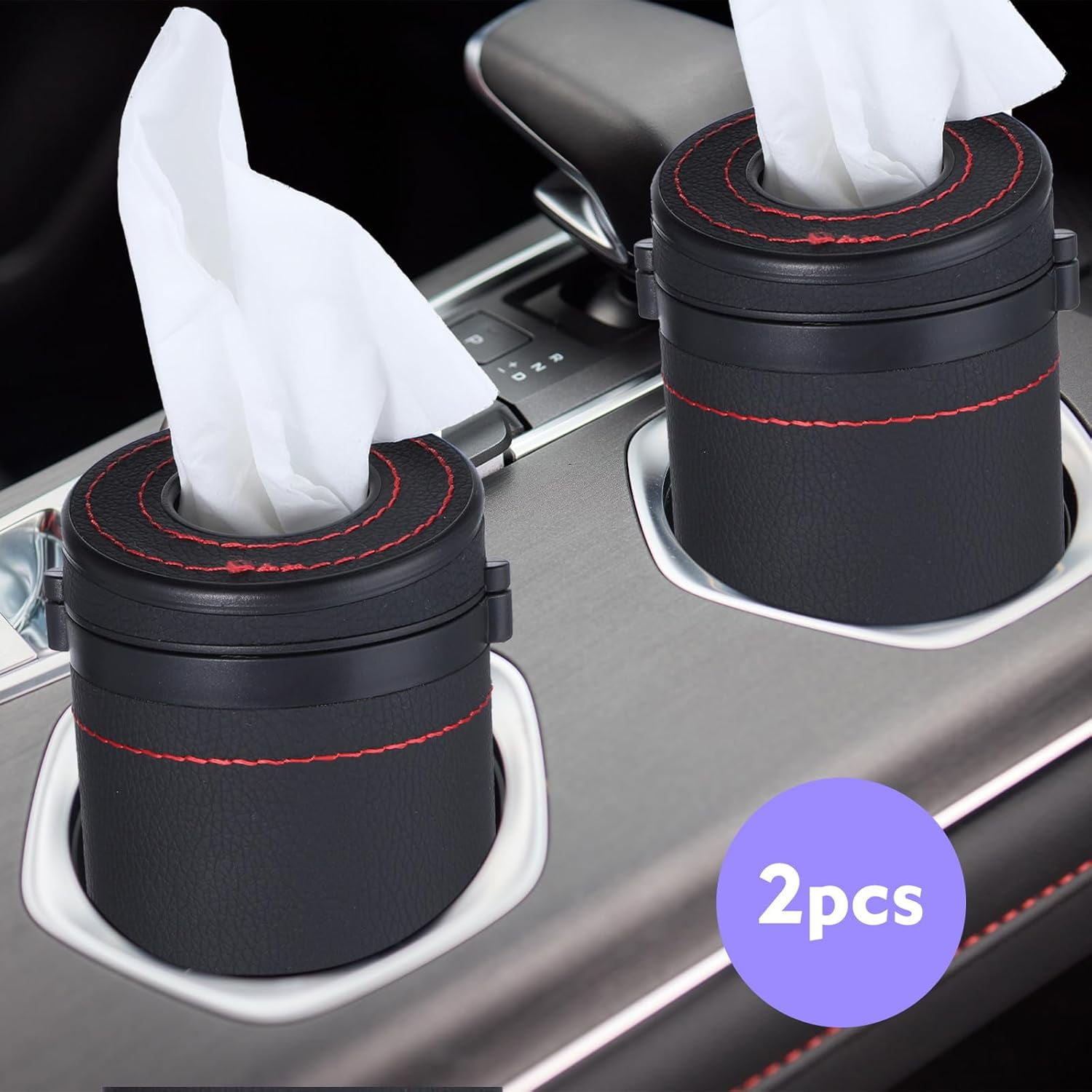 JUNXIAO-2 Pcs Car Tissues Cylinder Leather Round Tissues Container Car ...