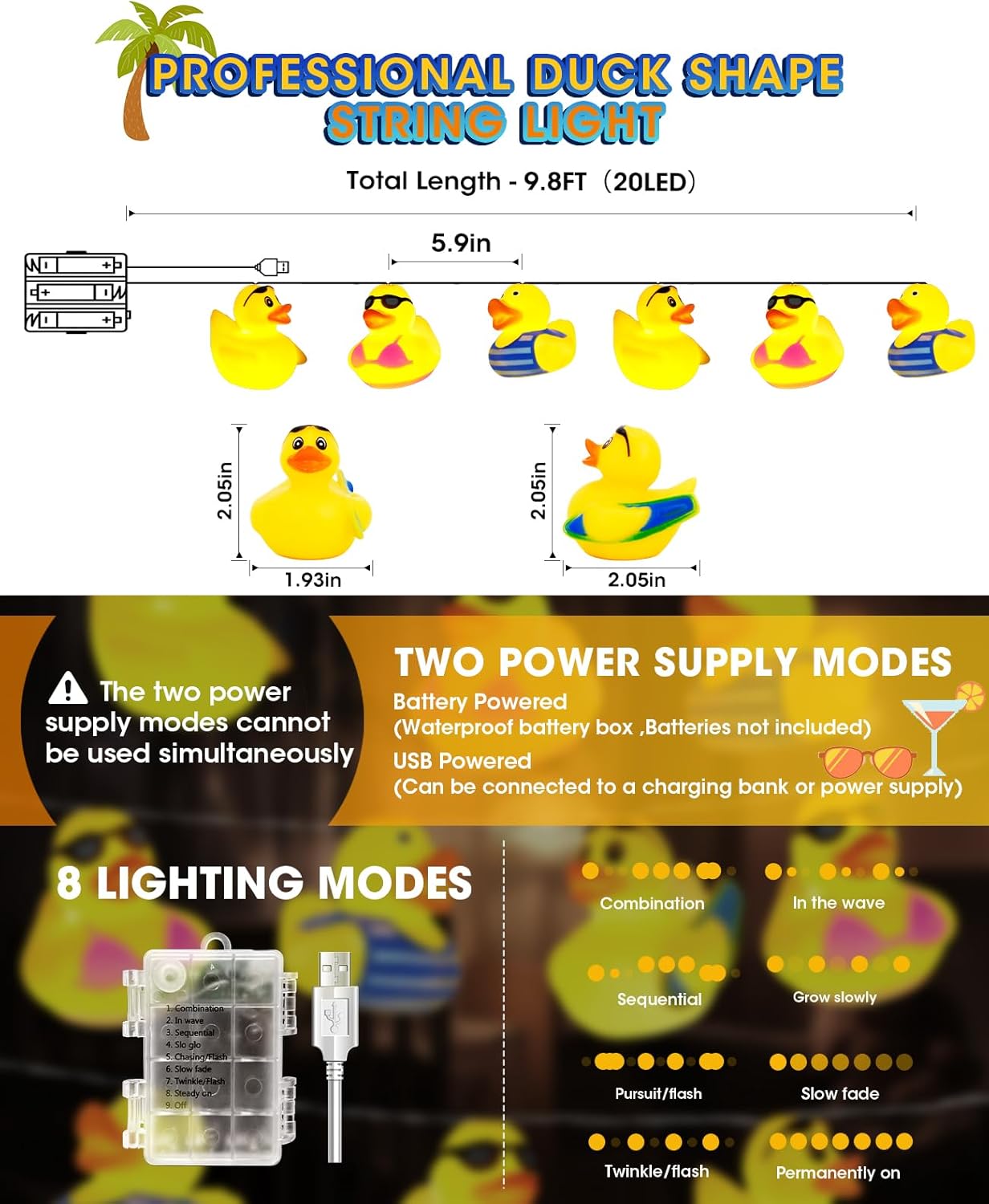 JUNXIAO-20 LED Summer Rubber Duck String Lights, Beach Rubber Ducks Can ...