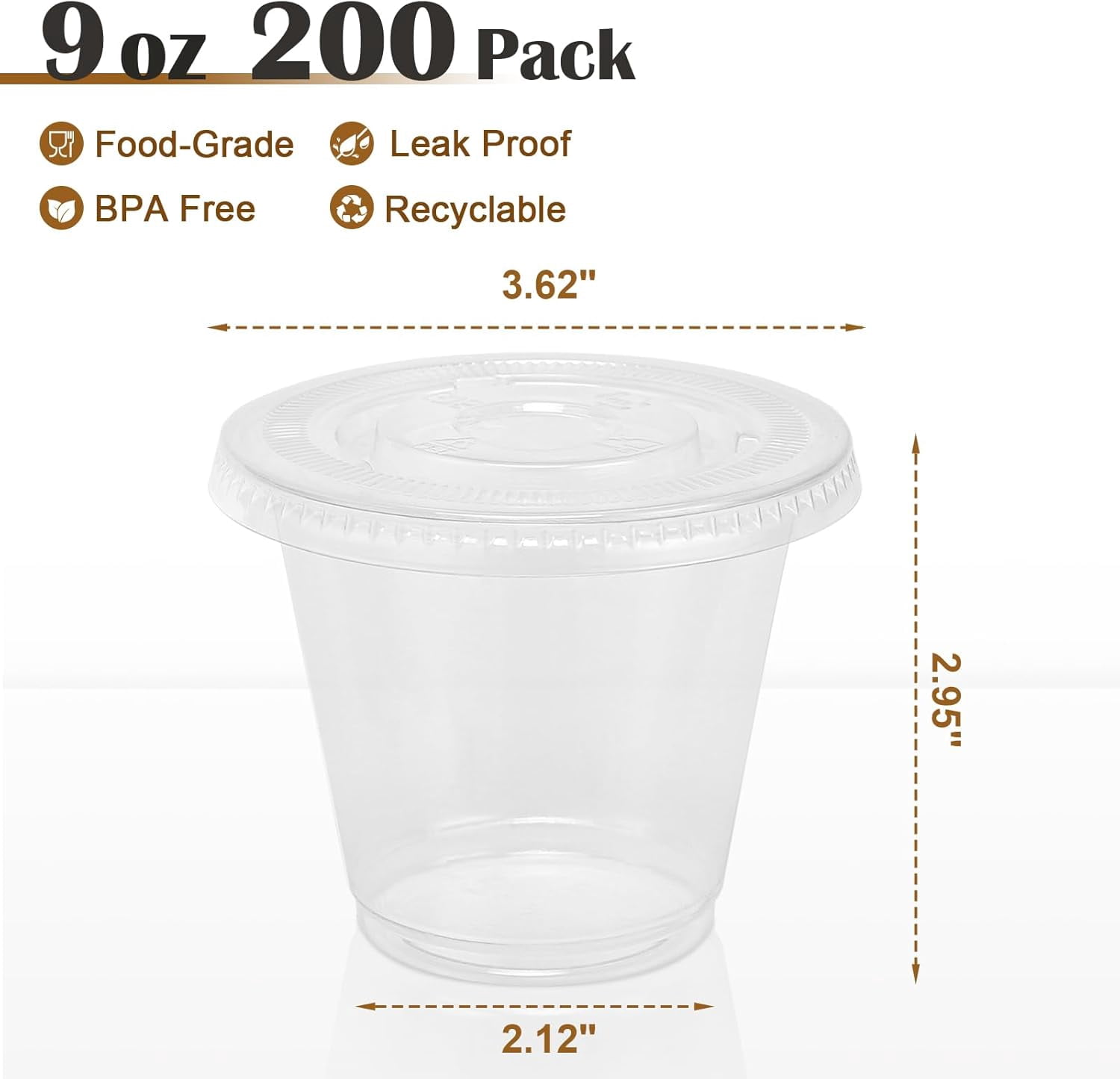 JUNXIAO-200 Pack 9 oz Clear Plastic Cups with Lids, Parfait Cups with ...