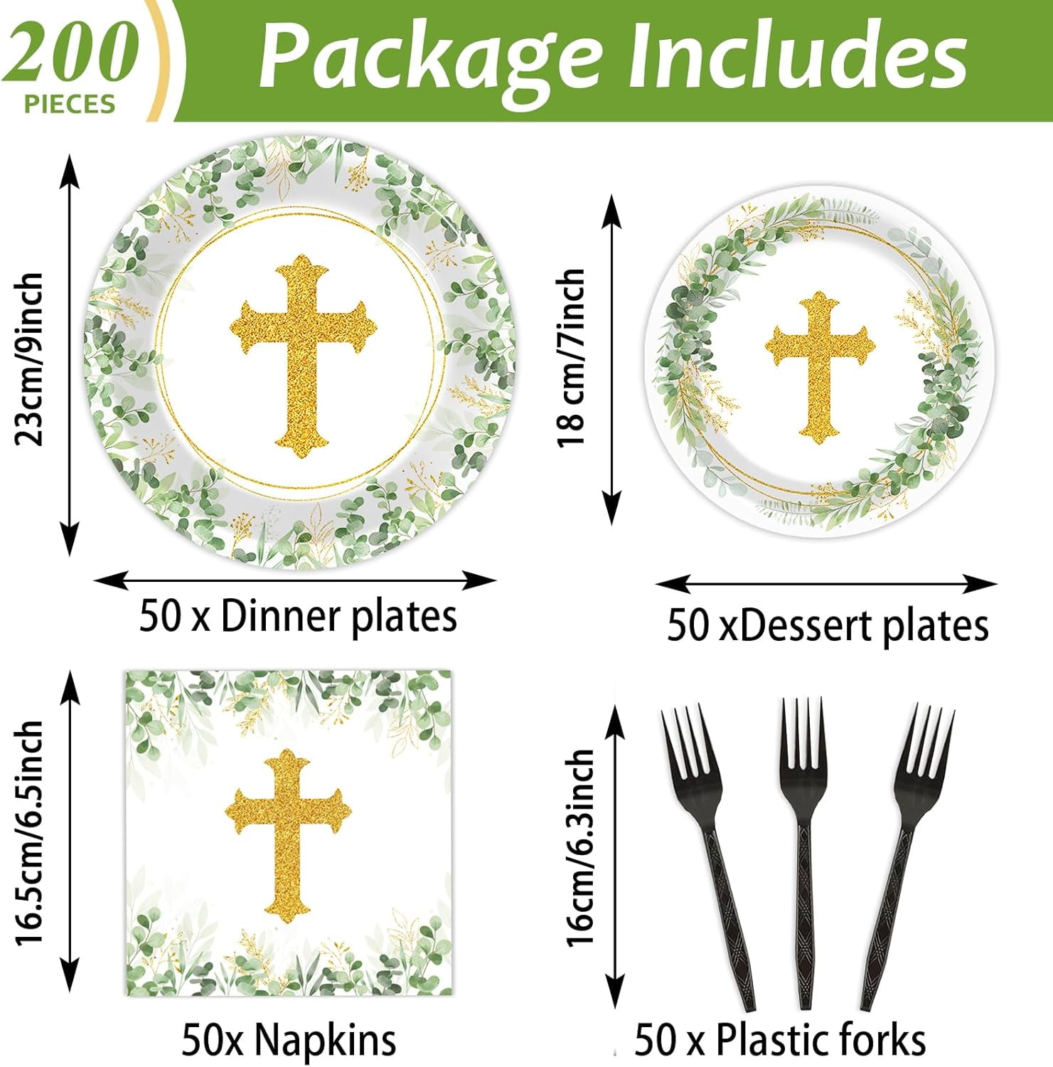 JUNXIAO-200 pcs God Bless Party Plates set Baptism Theme tableware ...