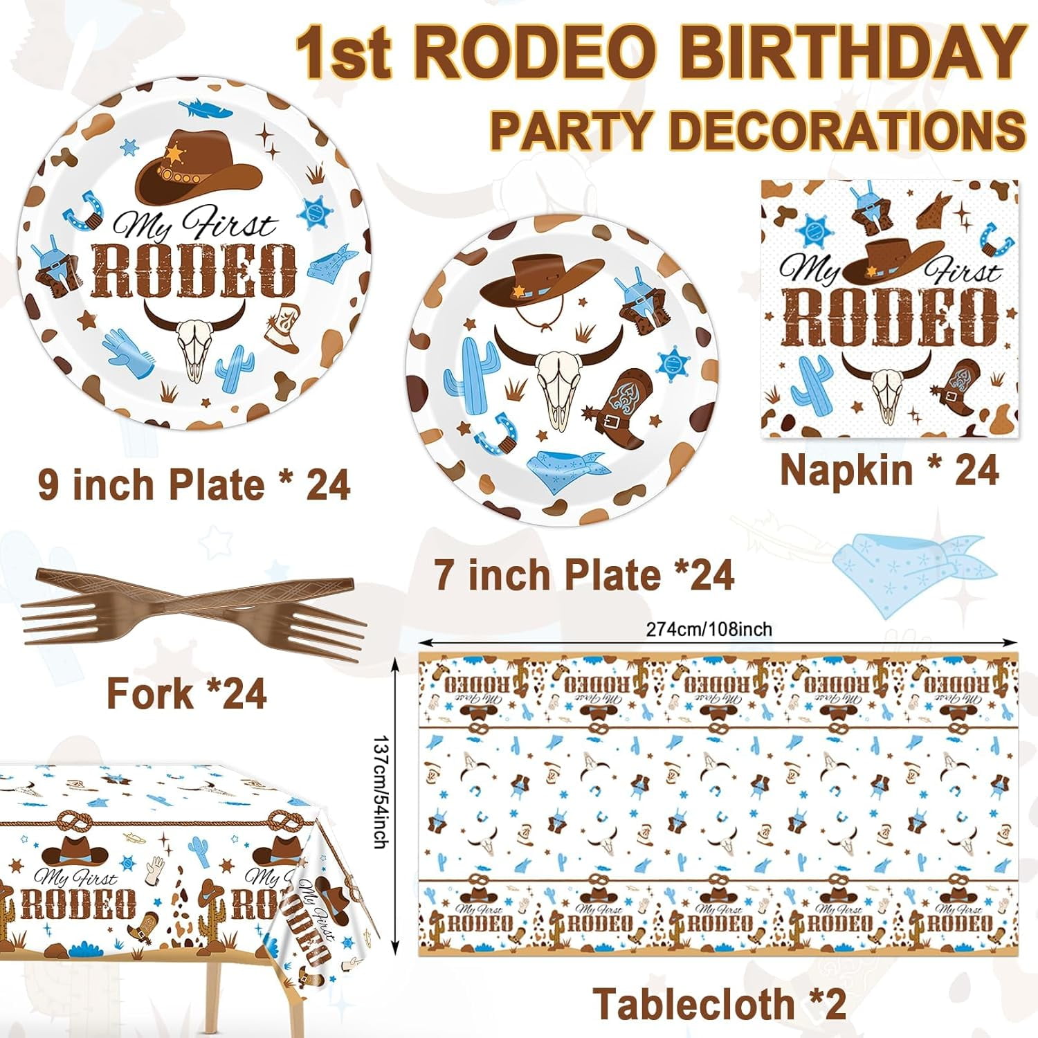 LINYAN-24 Guests My First Rodeo Plates and Napkins First Rodeo Paper ...