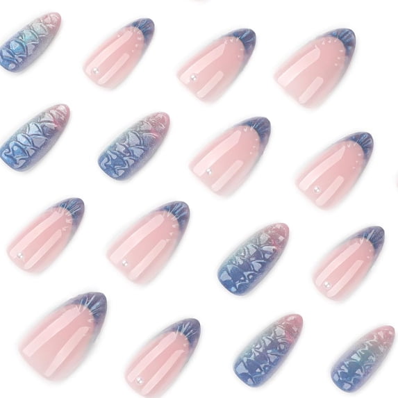 JUNXIAO-24 Pcs Pink Press on Nails Short Almond Nail Tips,YEFIUO ...