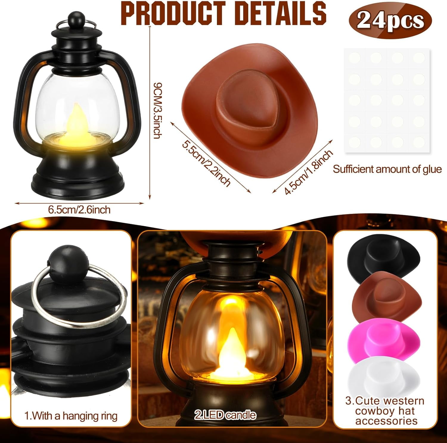 JUNXIAO-24 Pieces Cowboy Hats Mini Lantern Western Cowgirl Small ...