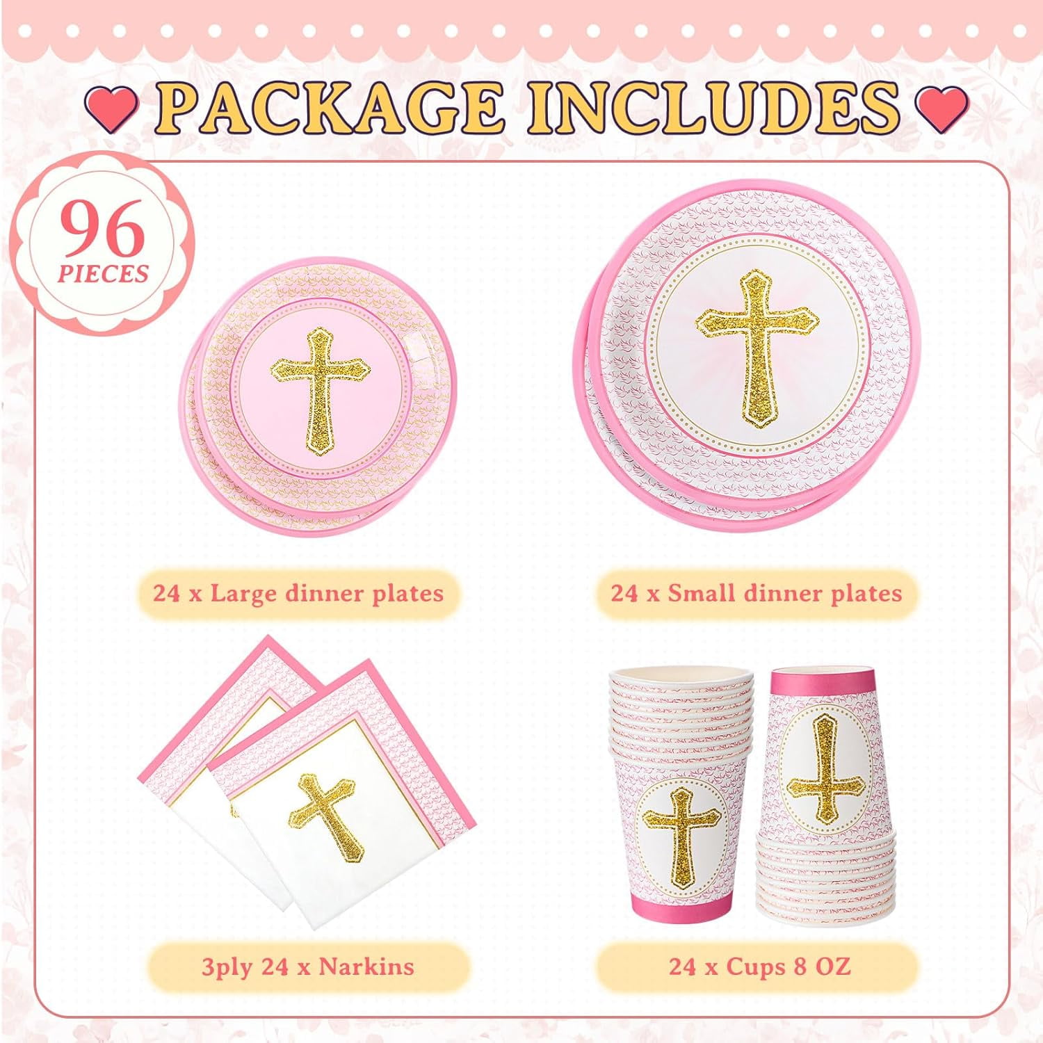 JUNXIAO-24 Set First Communion Plates and Napkins Baptism Party ...