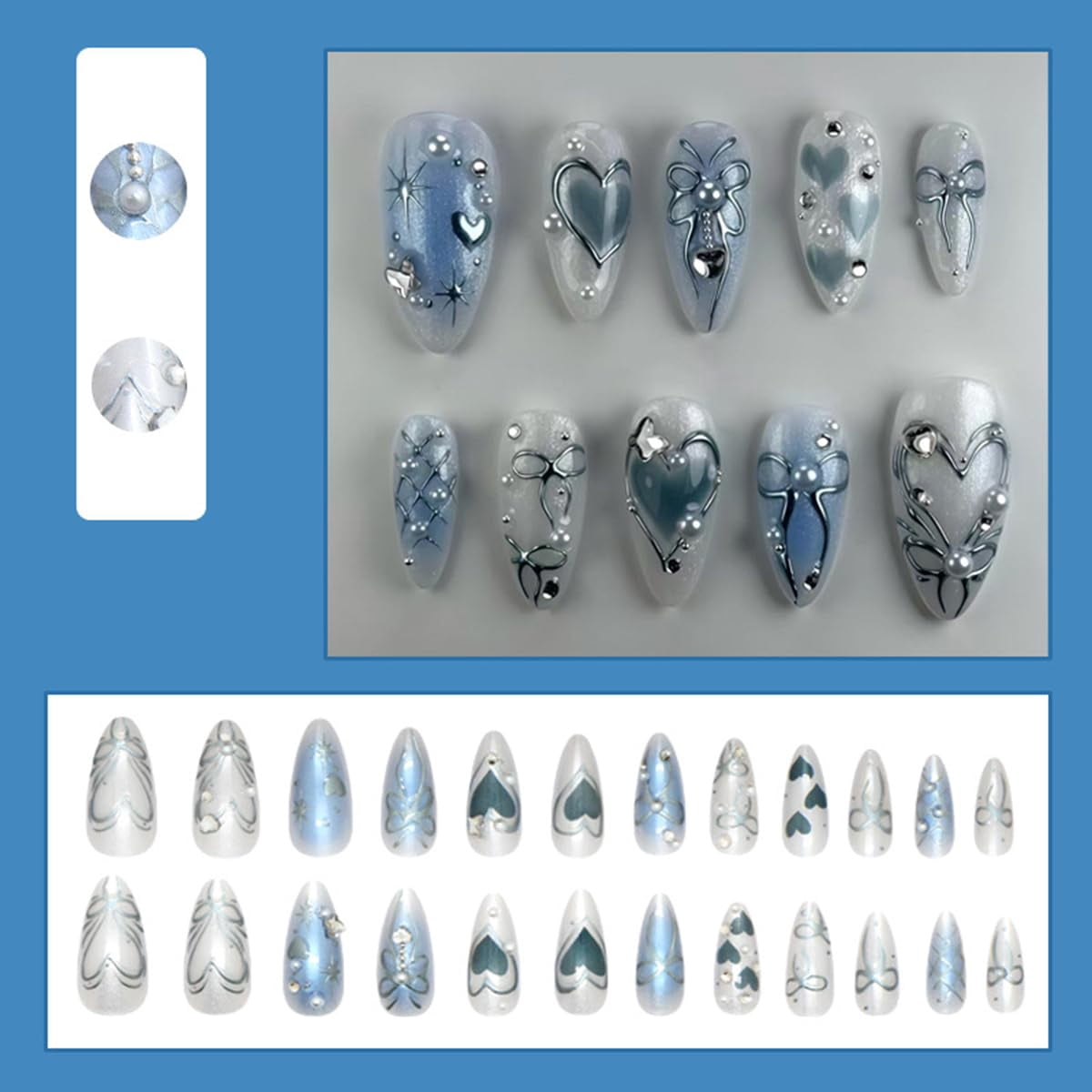 JUNXIAO-24Pcs Valentines Day Press on Nails Almond Medium Fake Nails ...