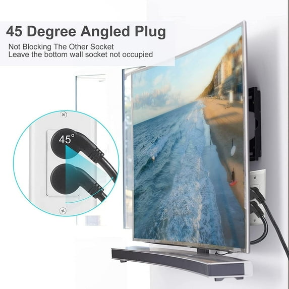 JUNXIAO-[2PACK] 1FT 90 Degree Replacement Computer Monitor Power Cord - Low Profile Flat Plug ...