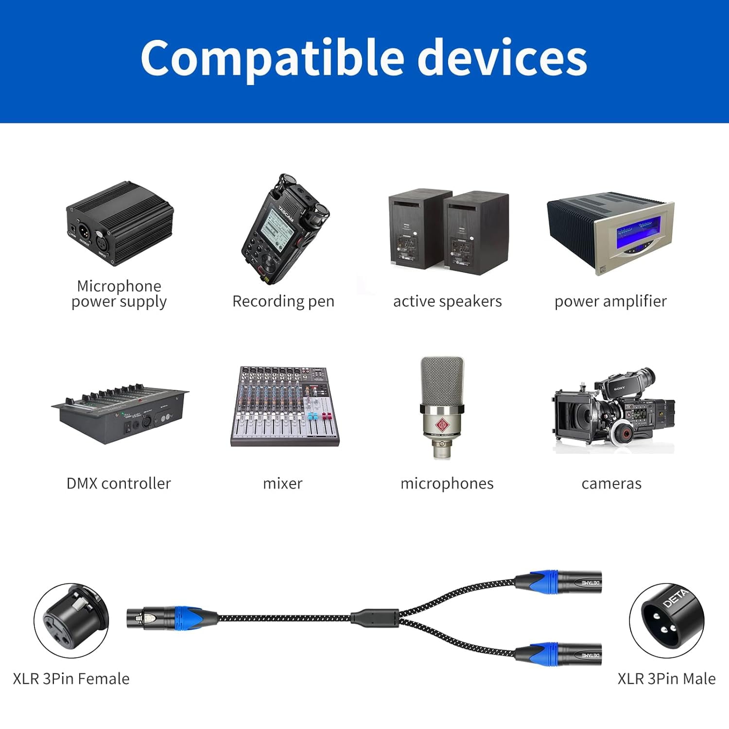 JUNXIAO-2Pack Black+Bule XLR Female to Dual Male Y Splitter Cable ...