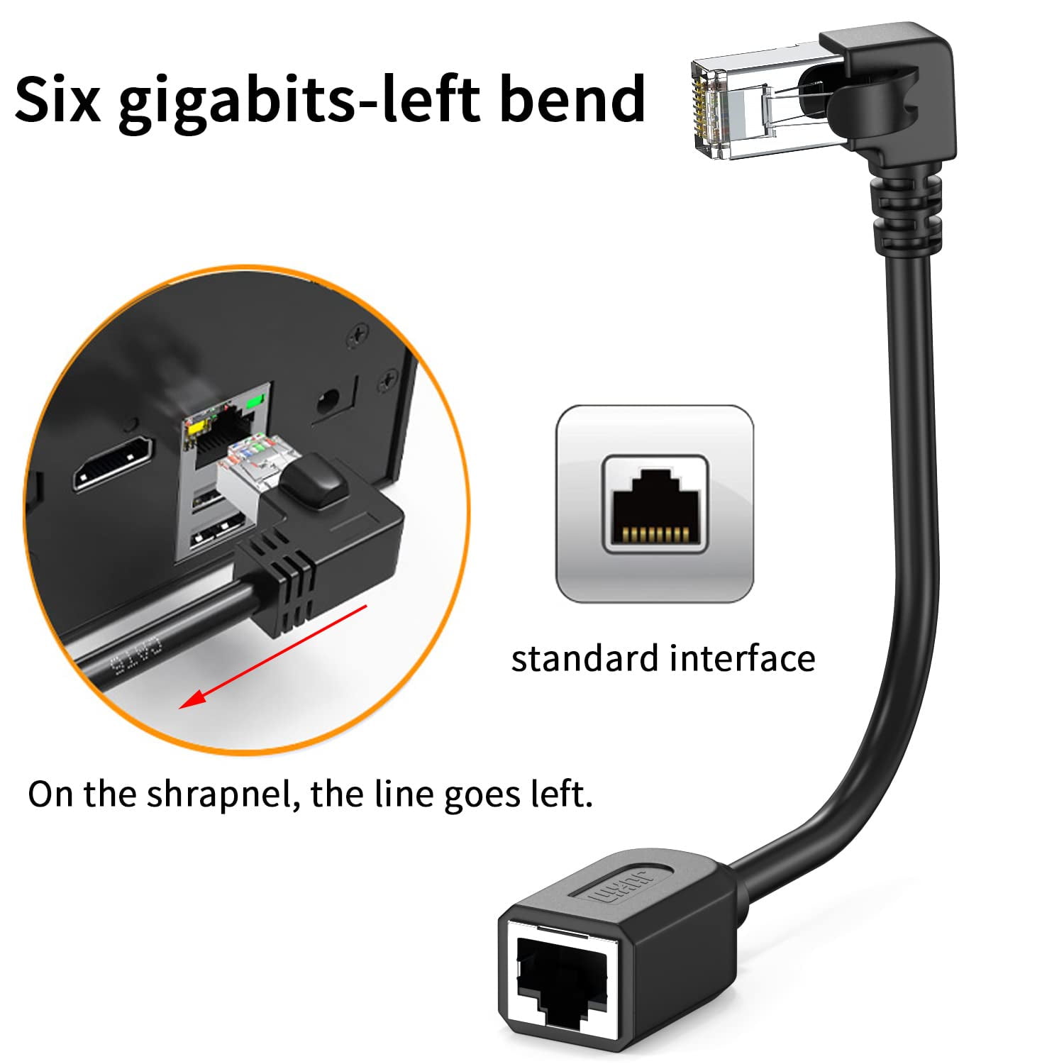 JUNXIAO-2Pack CAT6 Ethernet Extension Cable 90 Degree Short Cat 6 Cable ...