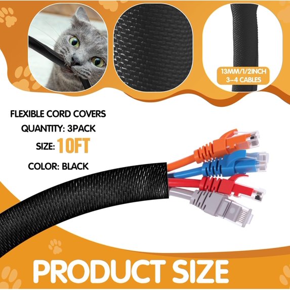 JUNXIAO-3 Pack 30ft Cord Protectors from Pets No Chew, 1/2 Inch Ultra ...