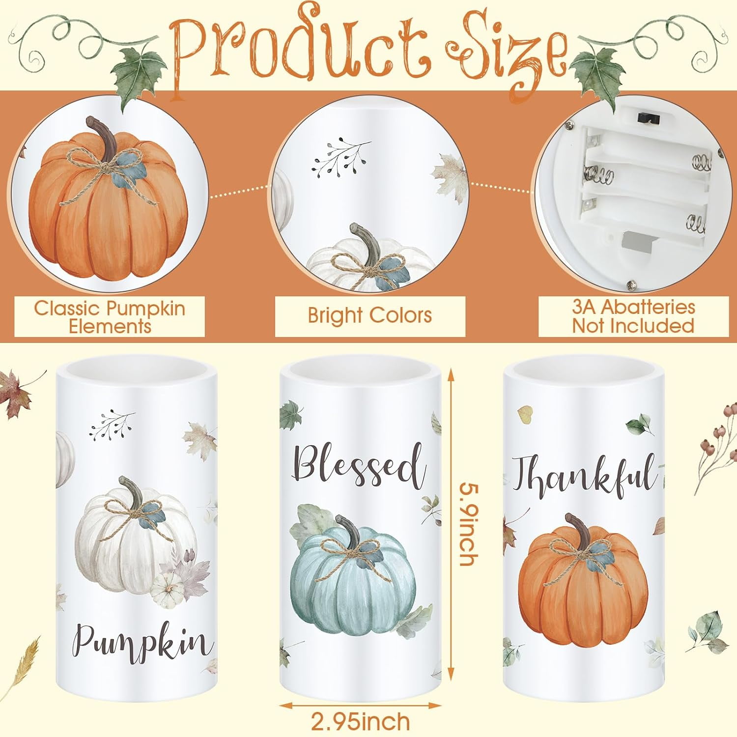JUNXIAO-3 Pcs Farmhouse Thanksgiving Flameless LED Candles Thanksgiving ...