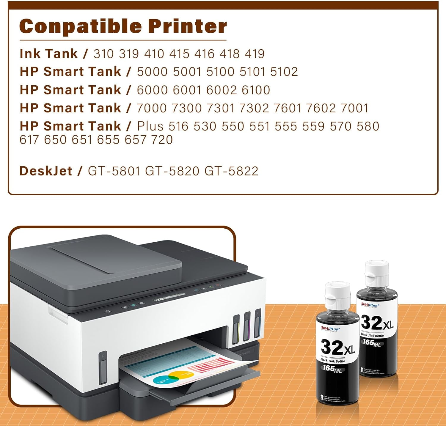 JUNXIAO-32XL Black Ink Bottles Compatible Replacement for HP Smart Tank ...