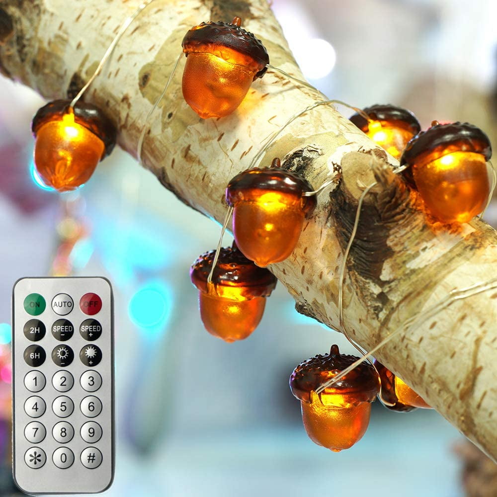 JUNXIAO-3D Acorn Fall Decor Harvest String Lights Battery Powered with ...