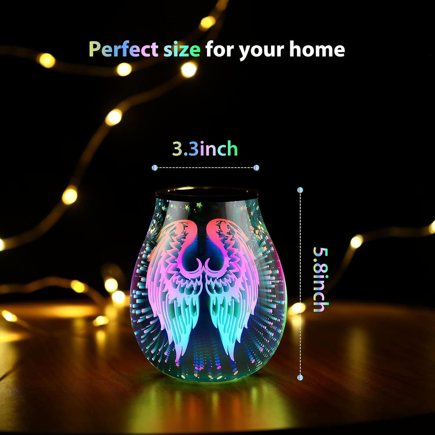 JUNXIAO-3D Angel Wings Glass Aroma Electric Wax Melt Warmer with LED 7 ...