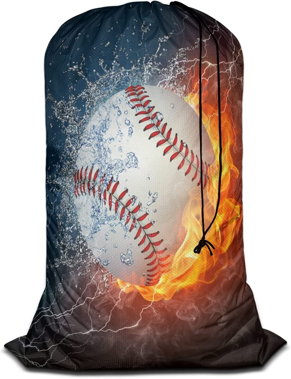 JUNXIAO-3D Baseball Print Travel Laundry Bag, Ball In Fire Water ...