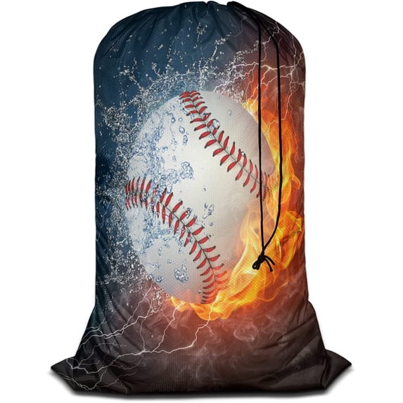 JUNXIAO-3D Baseball Print Travel Laundry Bag, Ball In Fire Water ...