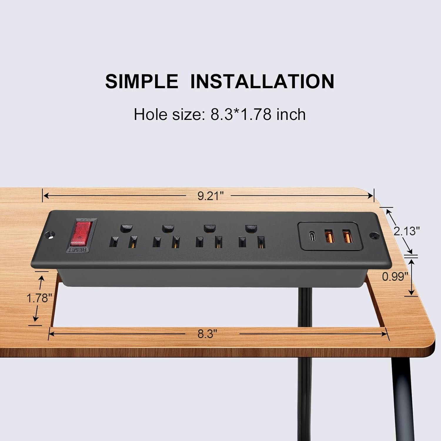 JUNXIAO-4 Outlets Recessed Power Strip with USB C 20W, Fast Charge ...