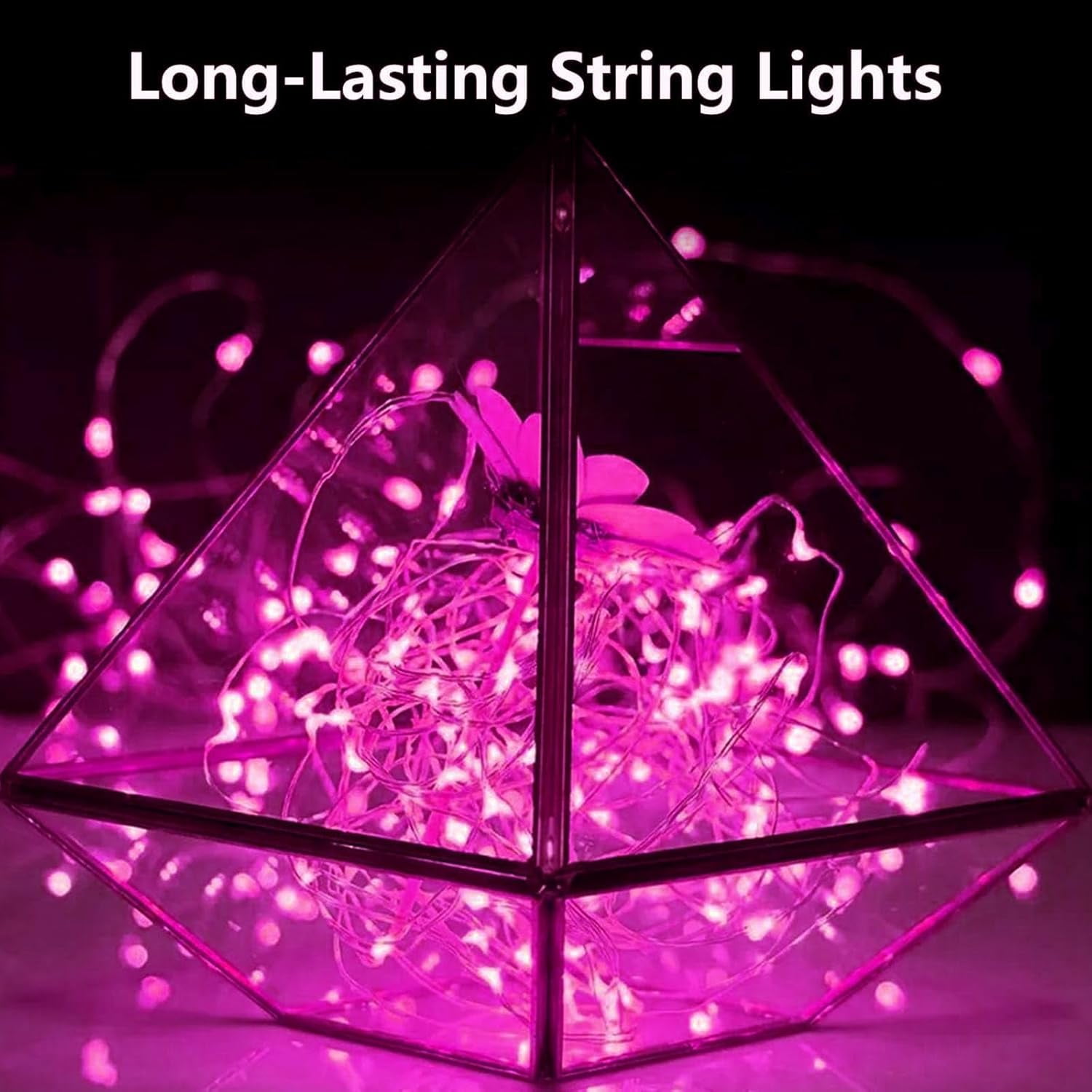 JUNXIAO-4-Pack 50 LED Pink Fairy Lights Battery Operated with Timer ...