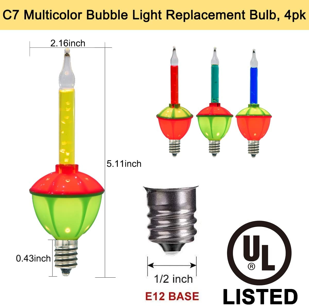 JUNXIAO-4 Pack Multicolor Christmas Bubble Lights Replacement Bulbs ...