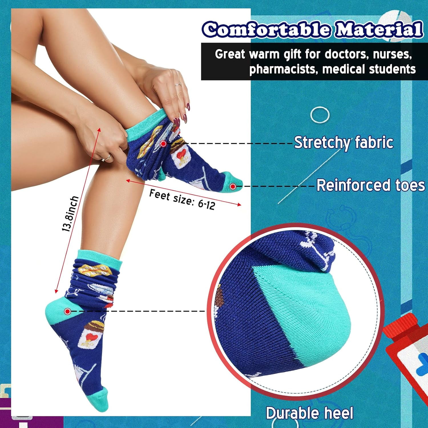 JUNXIAO-4 Pairs Christmas Nurse Compression Socks 20-30mmhg Support ...