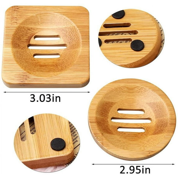 JUNXIAO-4 Pcs Wooden Soap Holders Bathroom Soap Dish Natural Bamboo ...