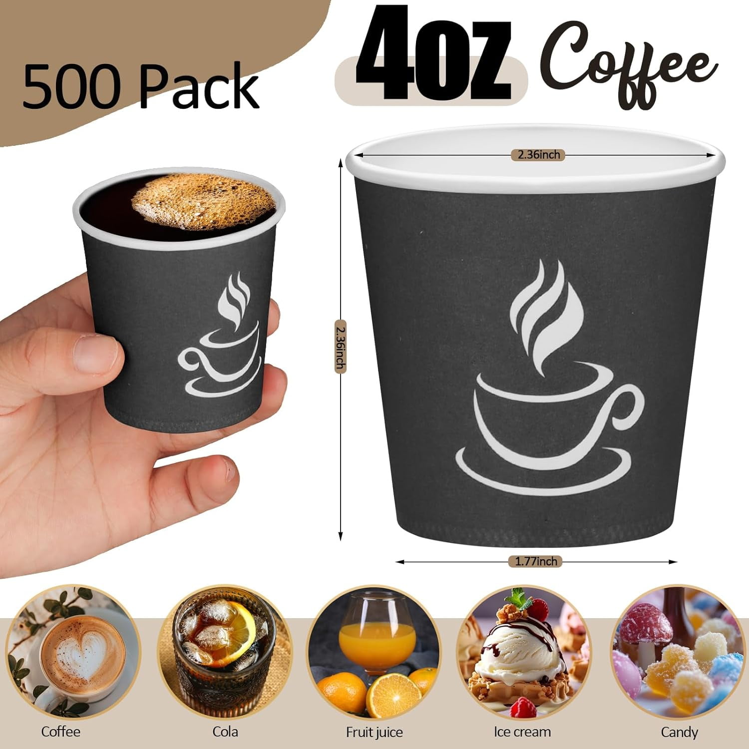 JUNXIAO-4 oz Paper Coffee Cups - 500 Pack Paper Espresso Cups ...