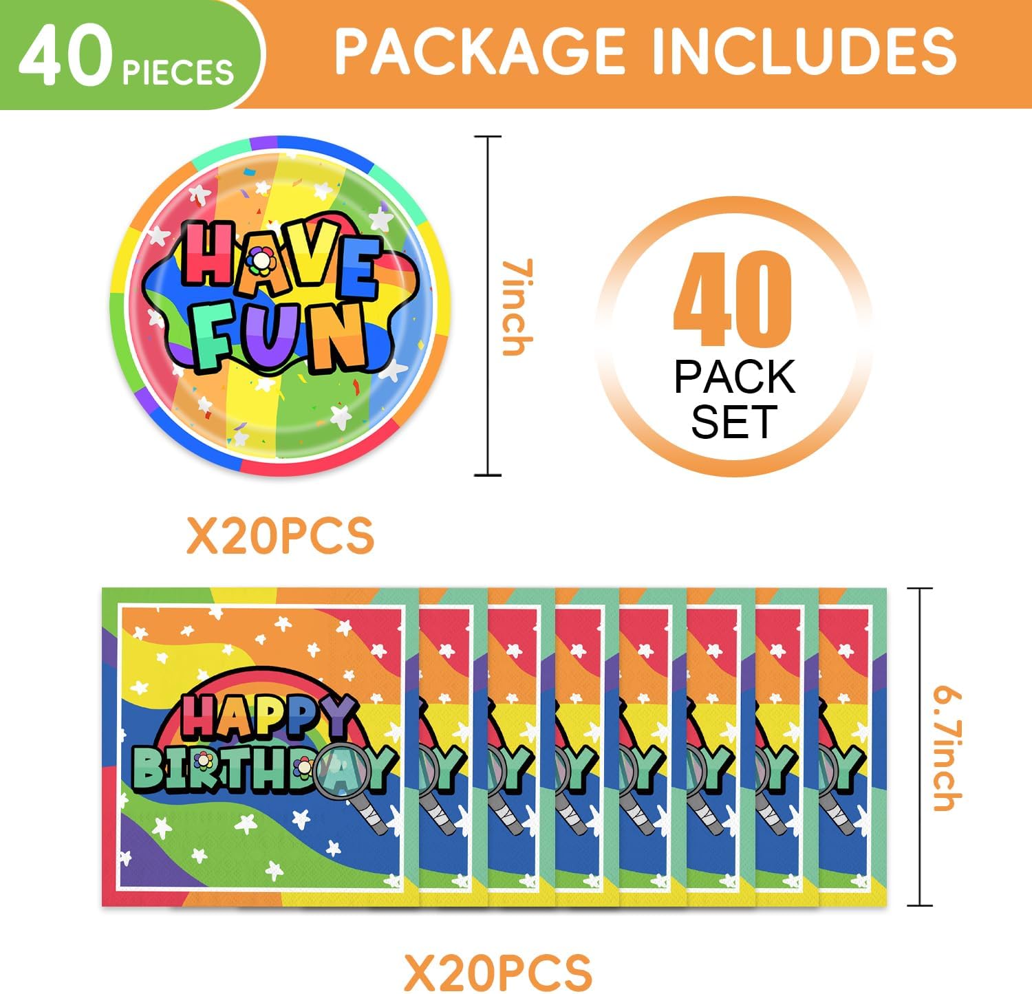 LINYAN-40Pack Dandy Birthday Party Supplies include 20 plates, 20 ...