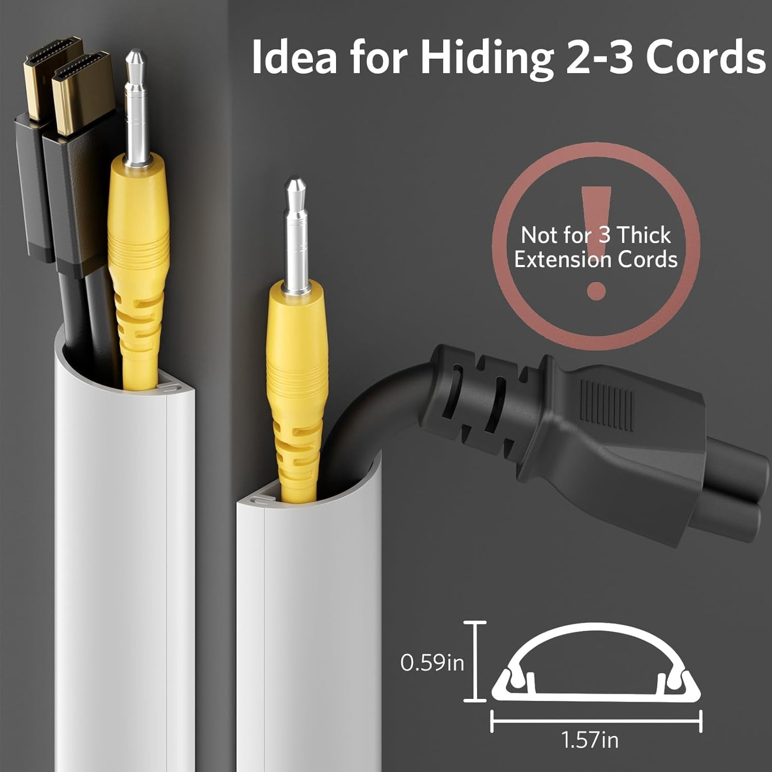 JUNXIAO-42.5in Adhesive Cord Cover, TV Cord Hider for 2-3 Cords, Half ...