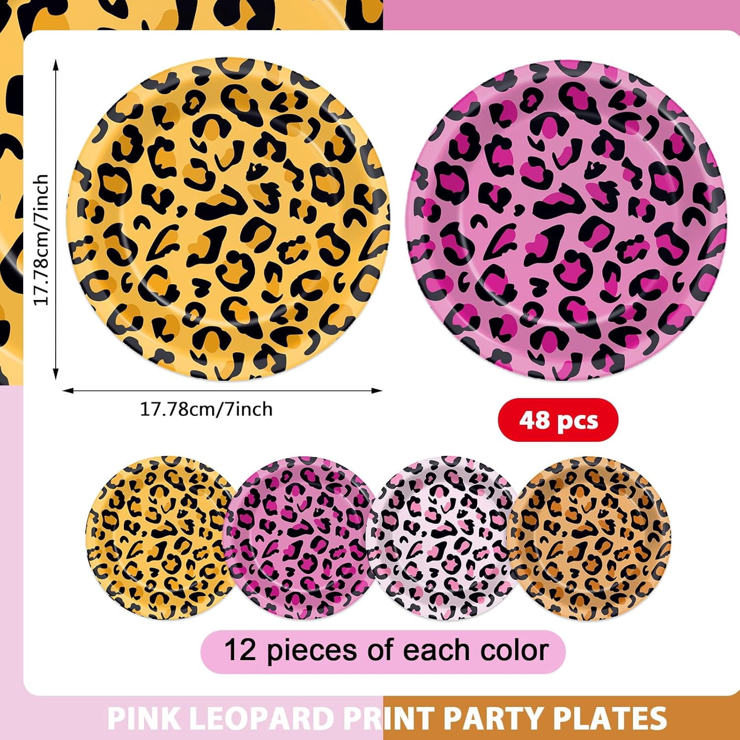 JUNXIAO-48Pcs Cheetah Print Party Paper Plates for Pink Animal Leopard ...