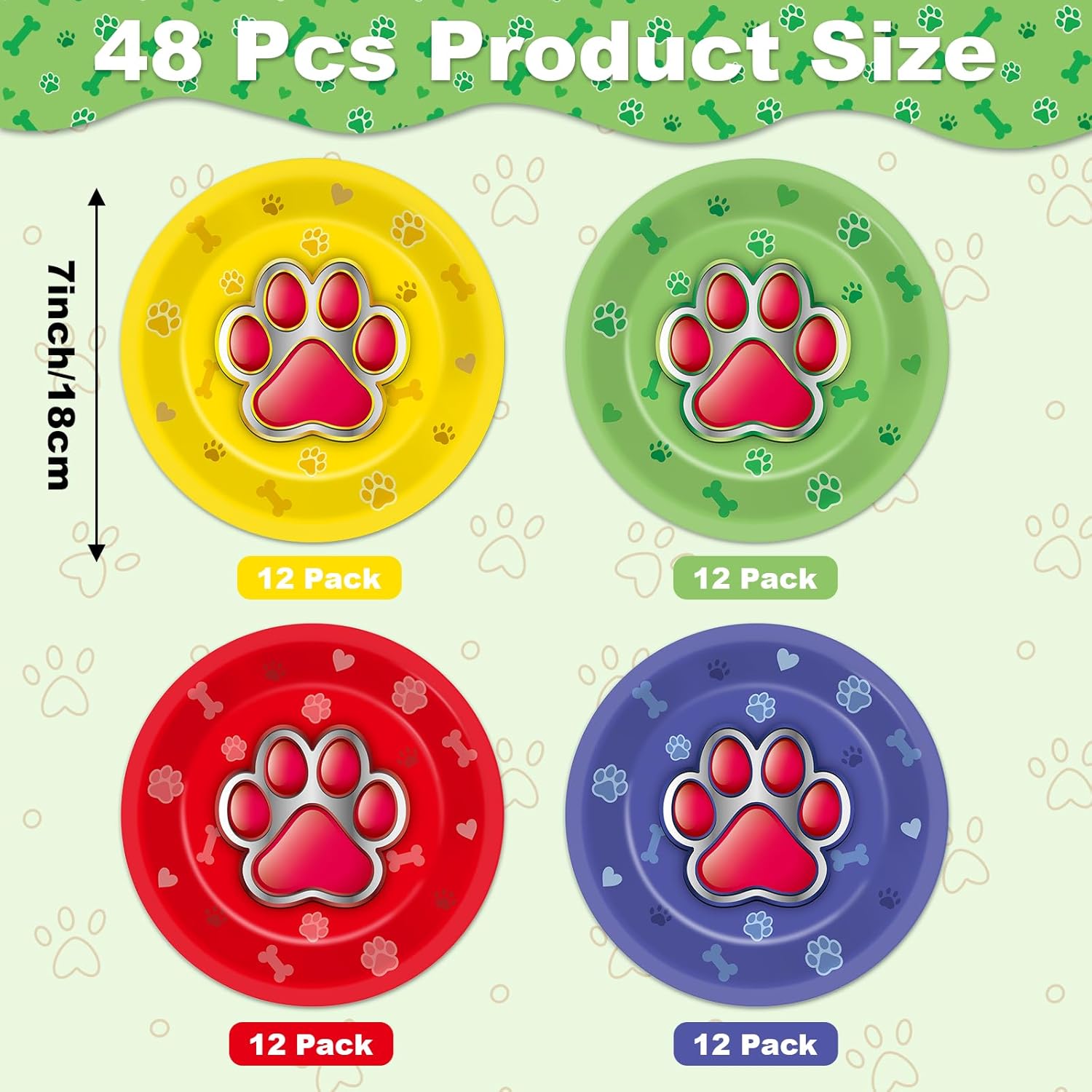 JUNXIAO-48Pcs Dog Paw Party Paper Plates for Dog Birthday Themed Party ...