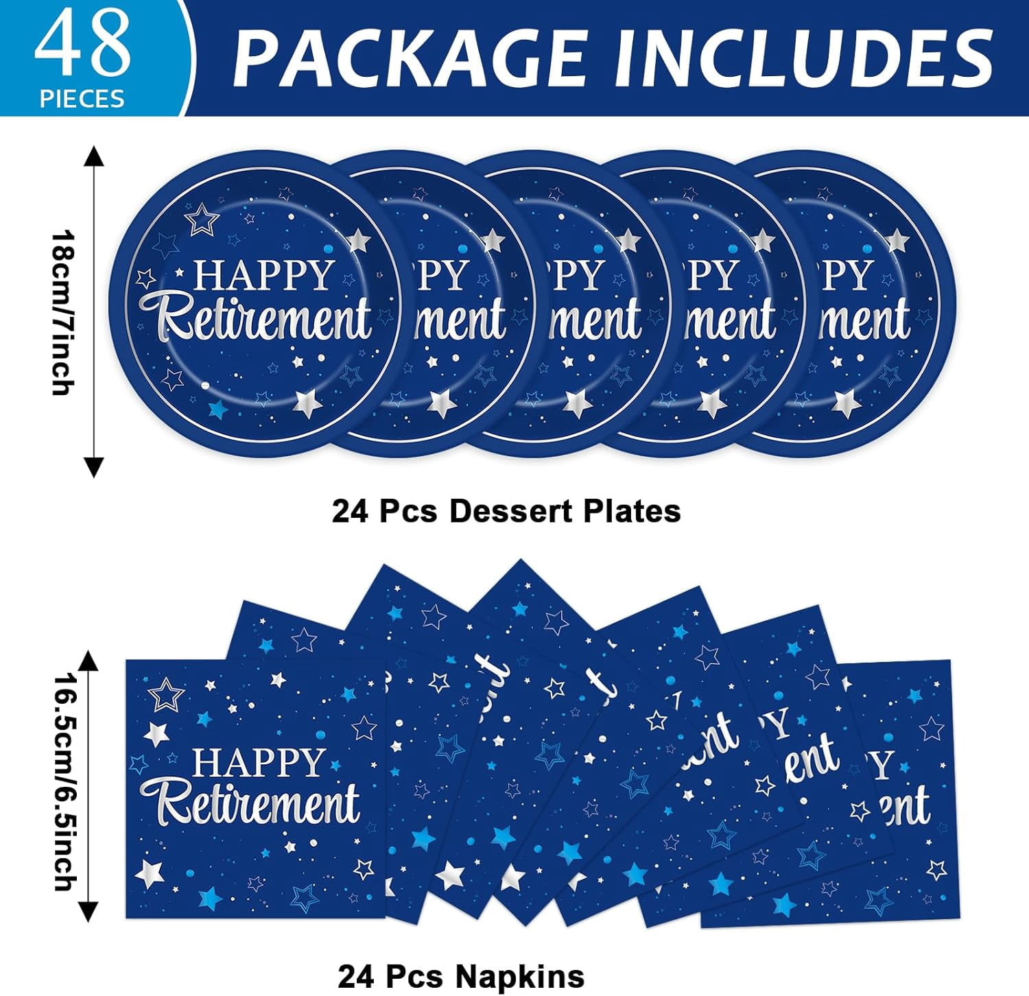 JUNXIAO-48Pcs Happy Retirement Paper Plates and Napkins Retired Party ...