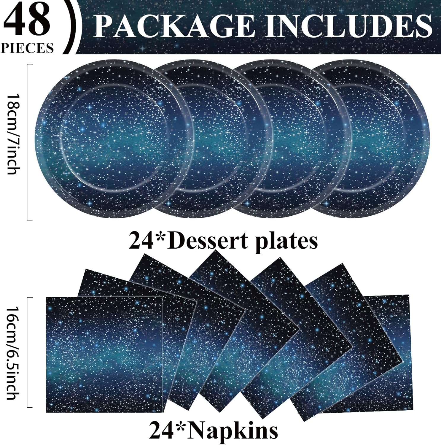 JUNXIAO-48Pcs Starry Night Starry Sky Galaxy Paper Plates and Napkins ...