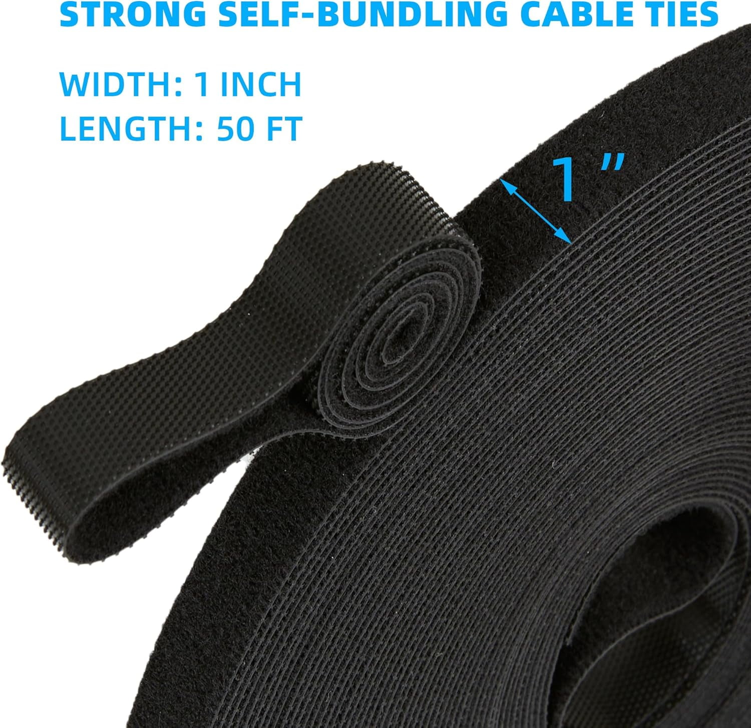 JUNXIAO-50 Ft x 1 inch Hook and Loop Roll, Reusable Fastening Cable ...