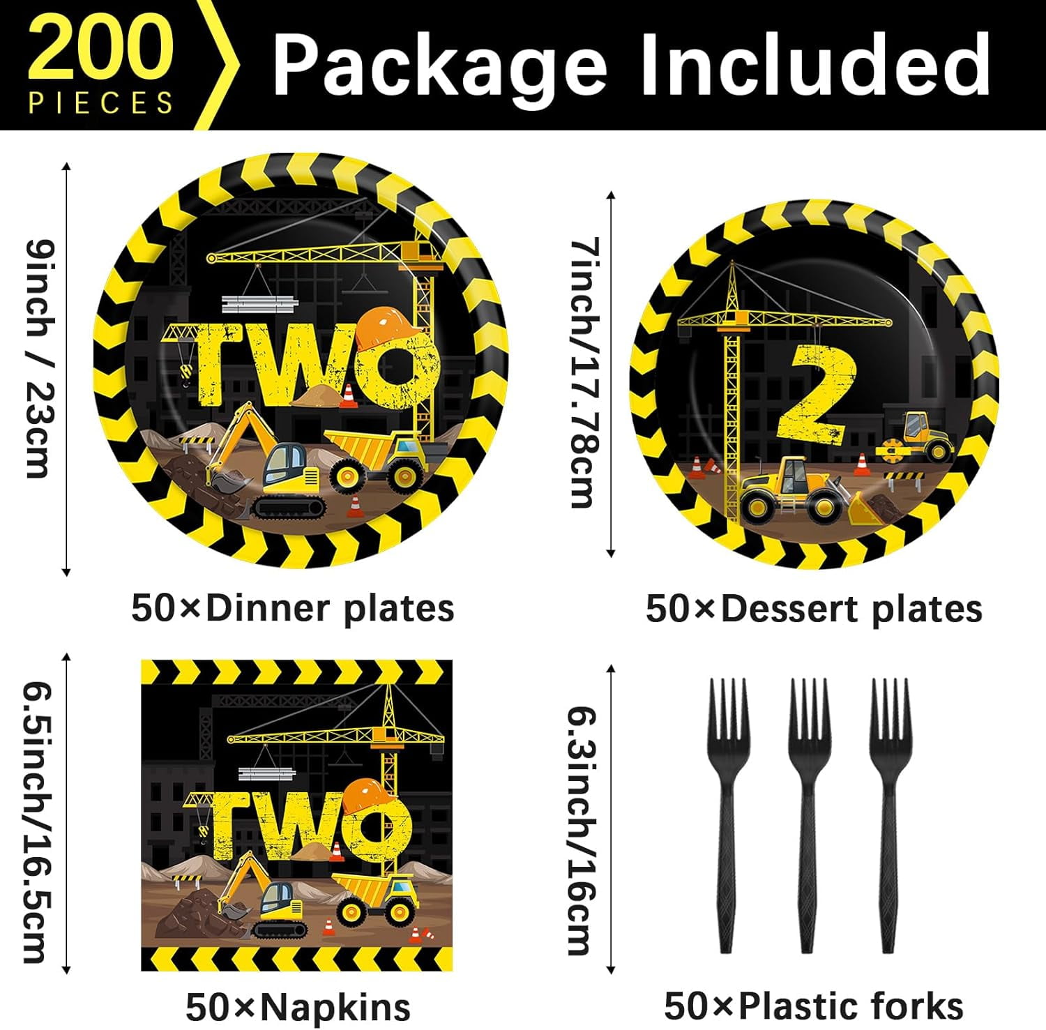 JUNXIAO-50 Guests Construction Birthday Plates and Napkins Forks Party ...