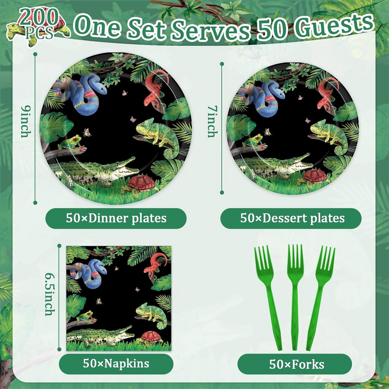JUNXIAO-50 Guests Reptile Snake Party Plates and Napkins Party Supplies ...