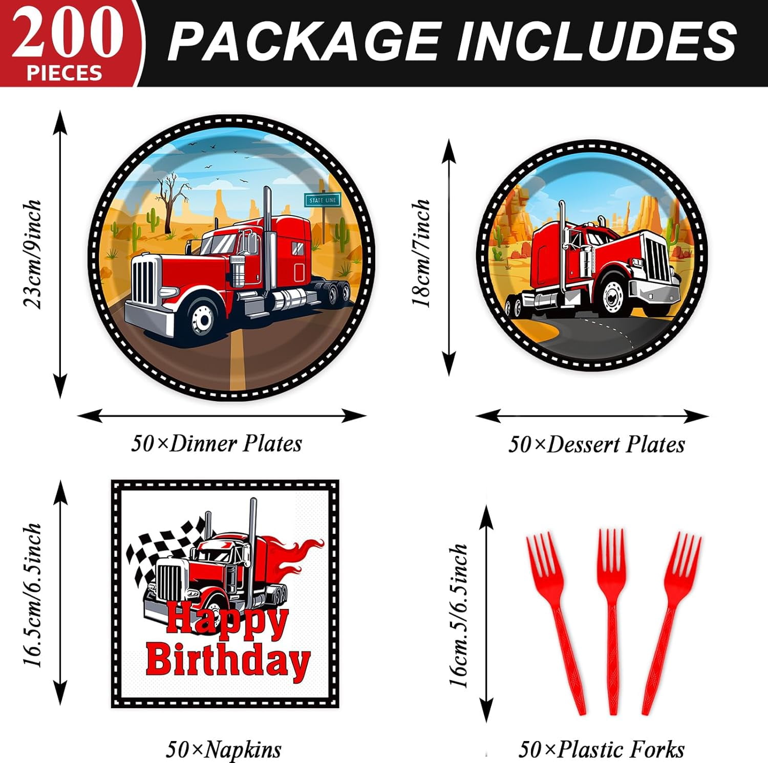 JUNXIAO-50 Guests Semi Truck Party Decorations Semi Truck Plates and ...
