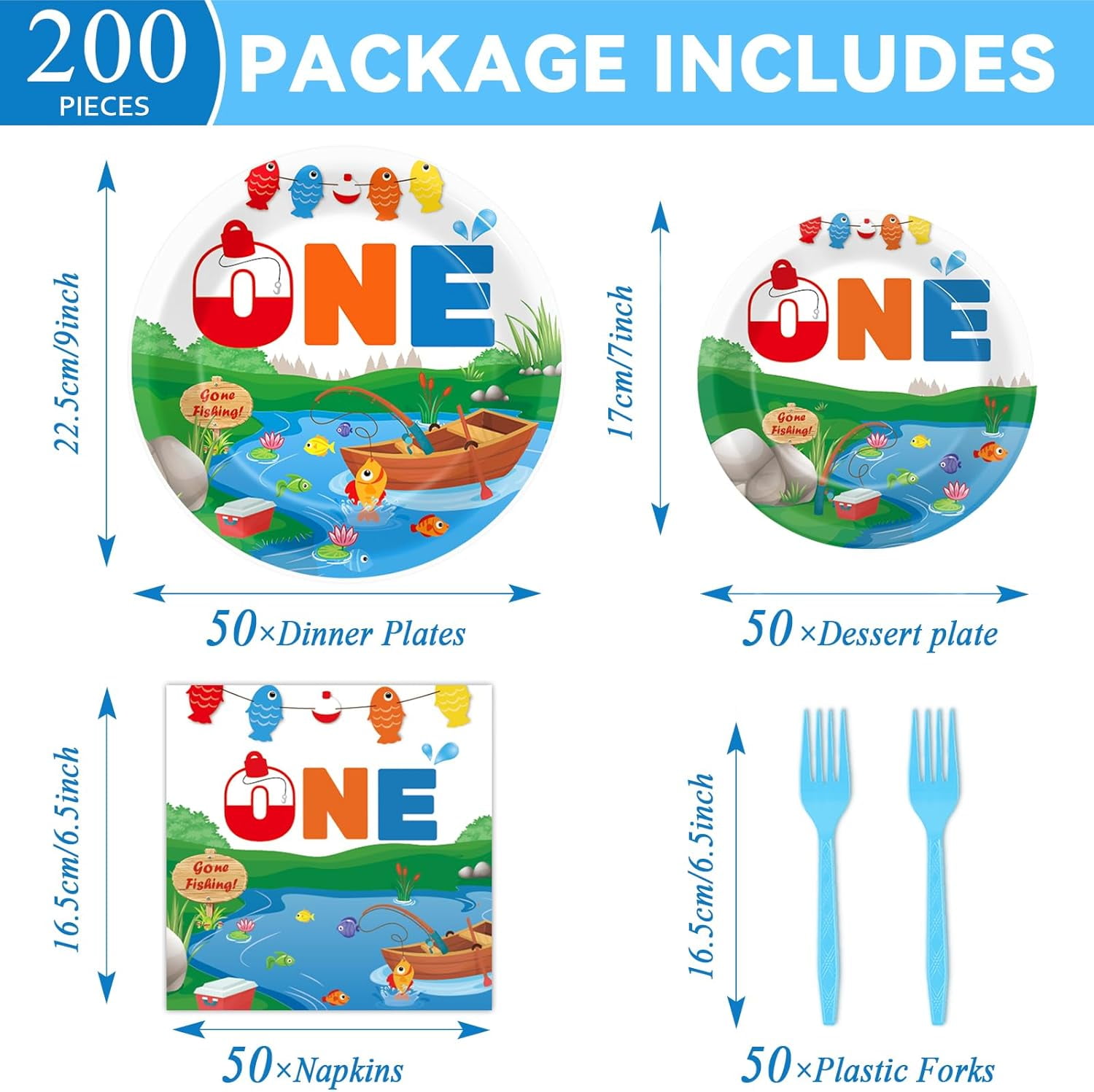 JUNXIAO-50 GuestsGone Fishing Plates and Napkins Party Supplies ...