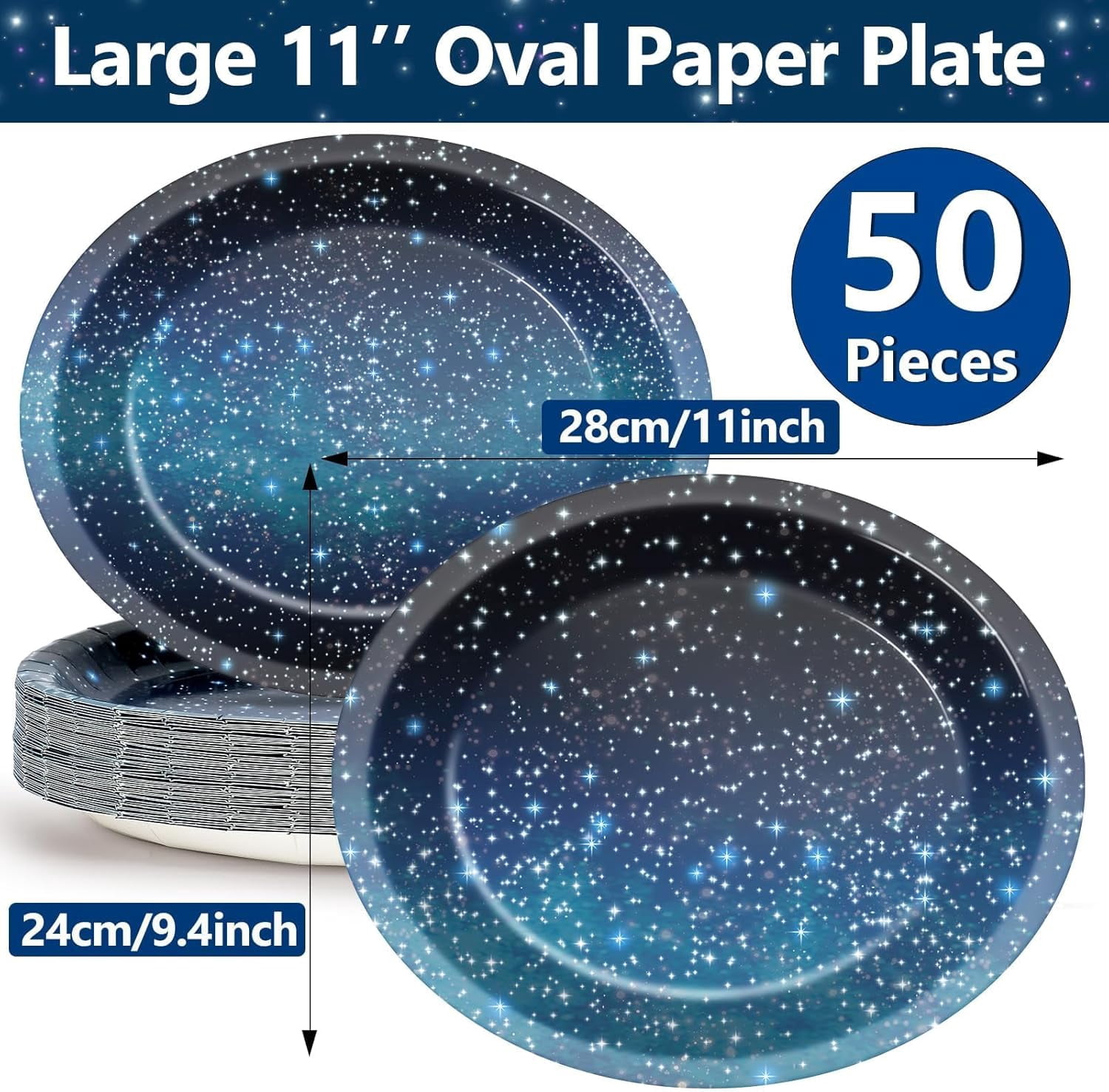 JUNXIAO-50 PCS Space Galaxy Oval Paper Plates Large 11\u201d Disposable ...