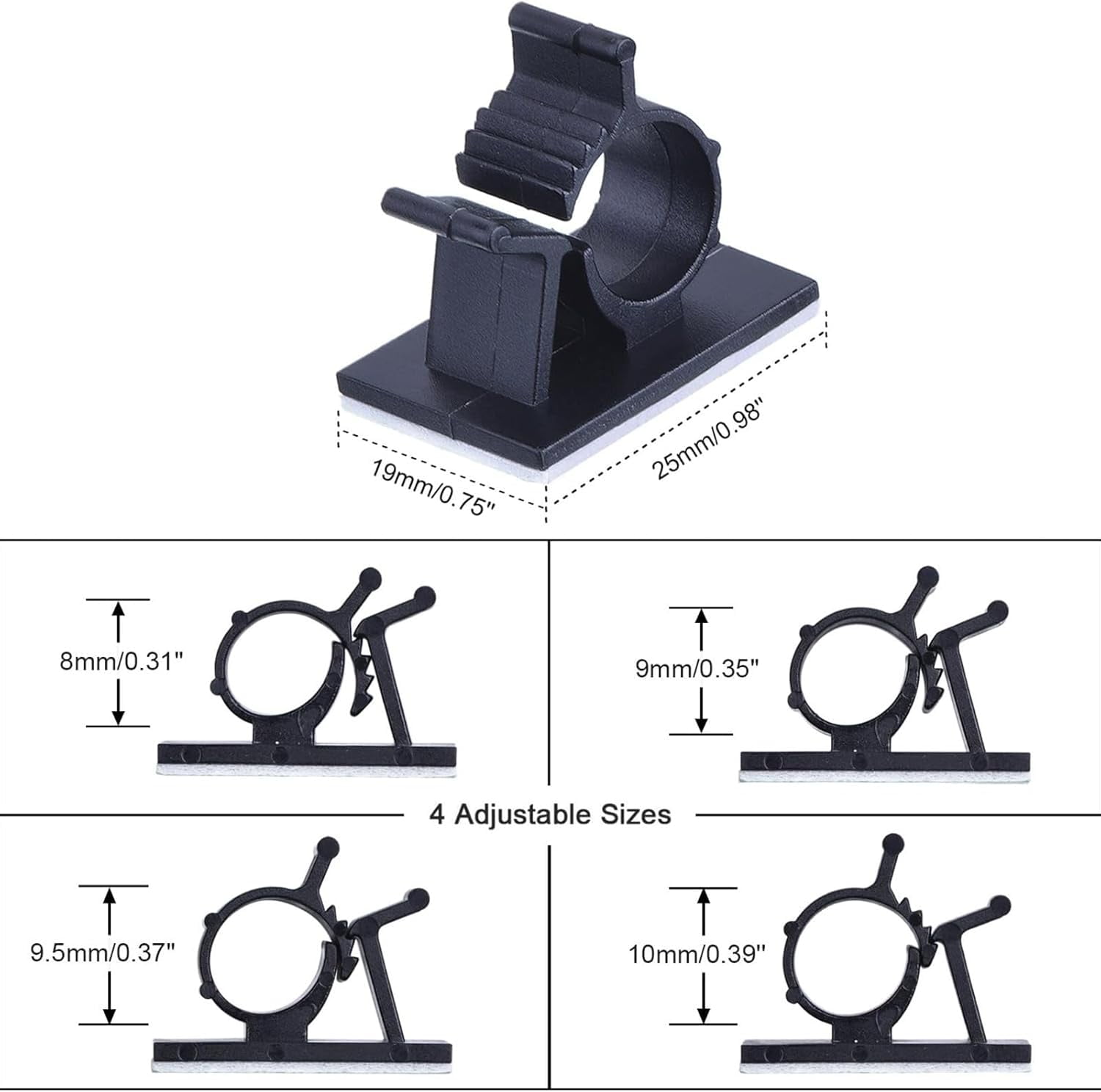 JUNXIAO-50 Pcs Wire Clips Adhesive Wire Clamps Black Cable Clips Nylon ...