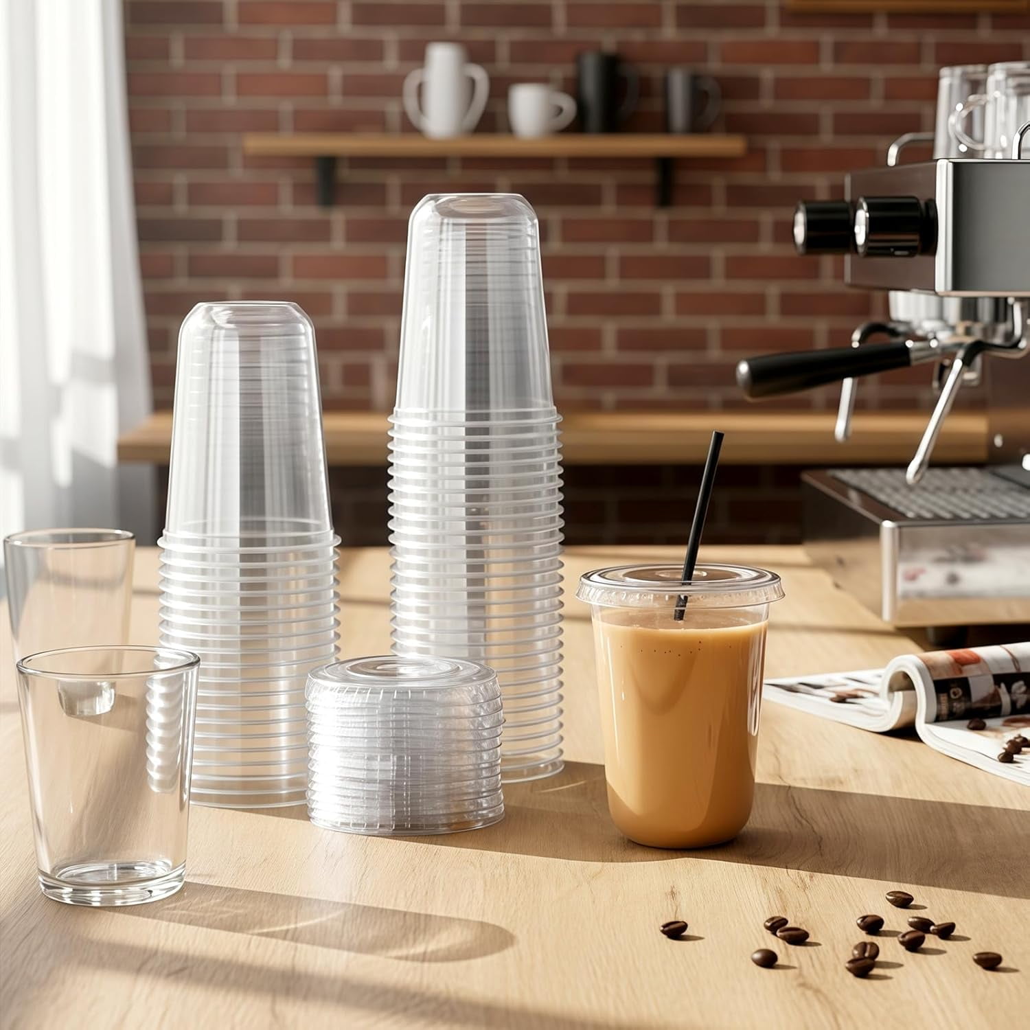 JUNXIAO-50 Set 16 oz Clear Plastic Cups with Lids and Straws ...