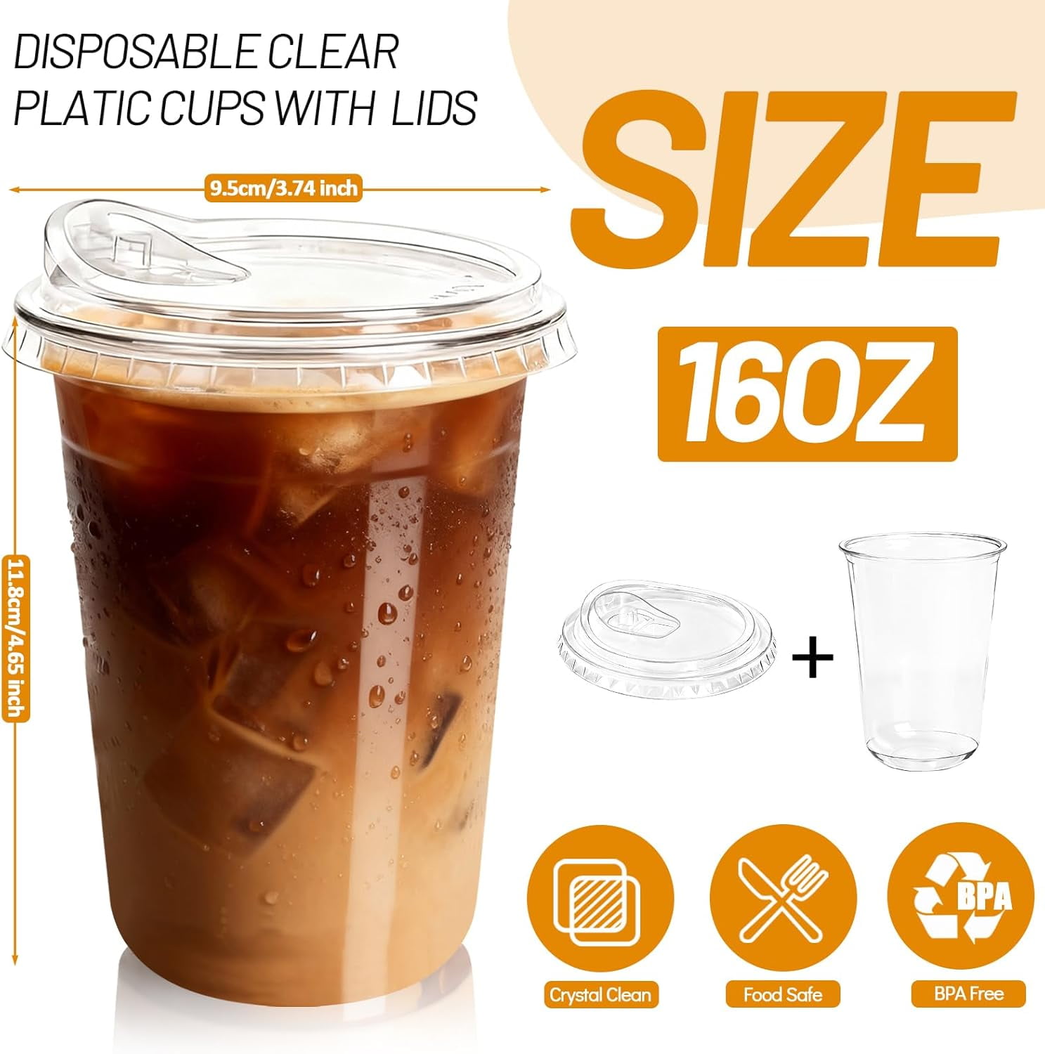 JUNXIAO-50 Set 16 oz Plastic Iced Coffee Cups with Strawless Sip Lids ...