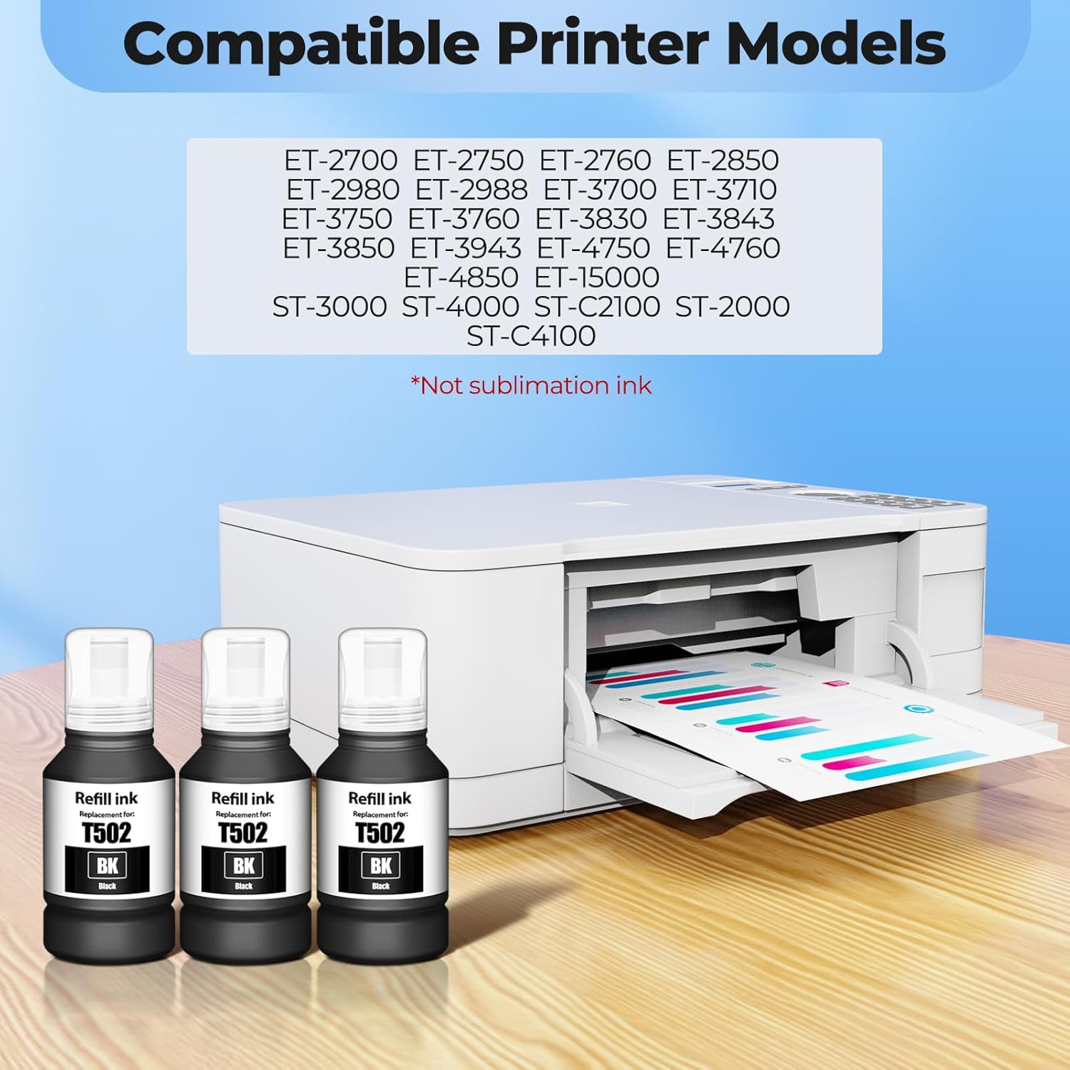 JUNXIAO-502 Black Ink Refill Bottles ET-2850 ET-3850 ET-15000 ET-4850 ...