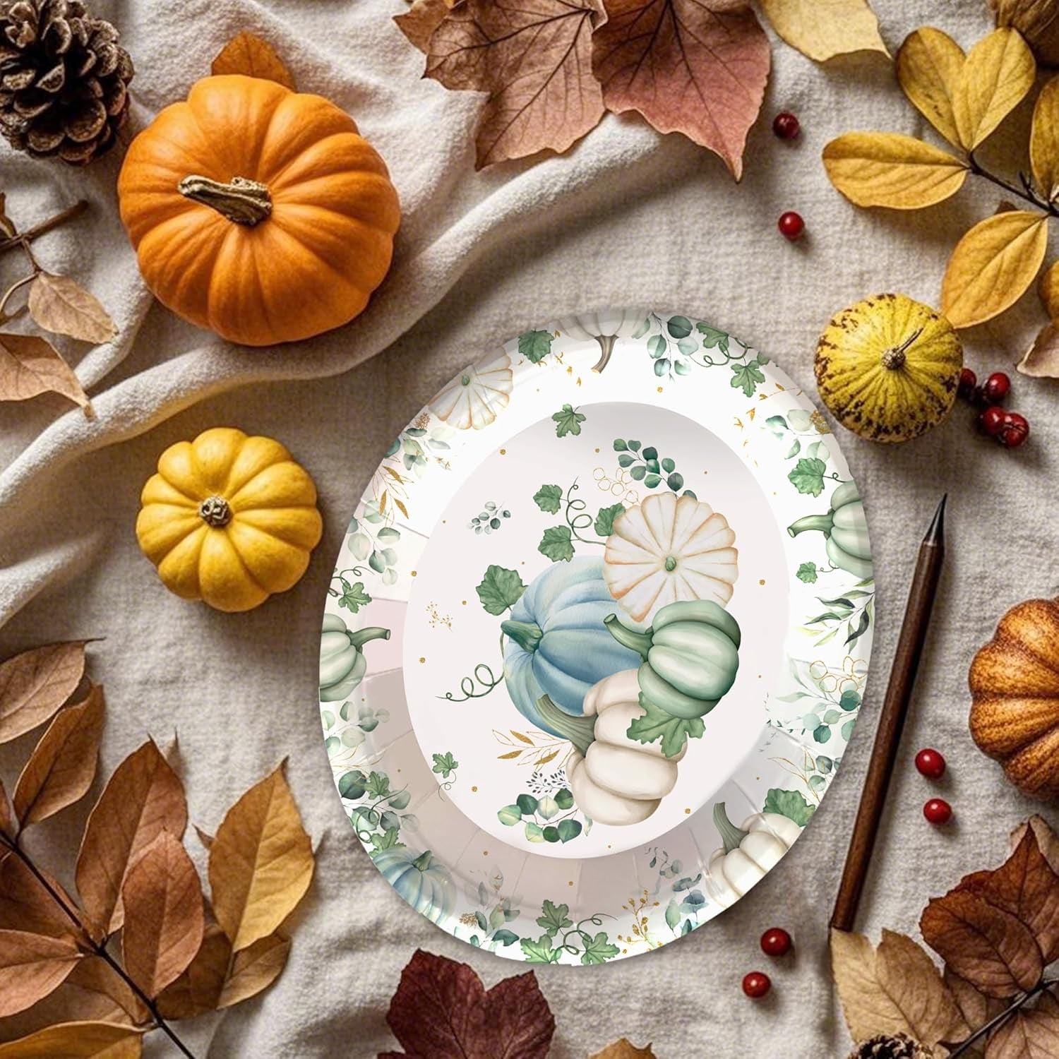 JUNXIAO-50PCS Fall Harvest Pumpkin Party Plates Autumn Thanksgiving ...