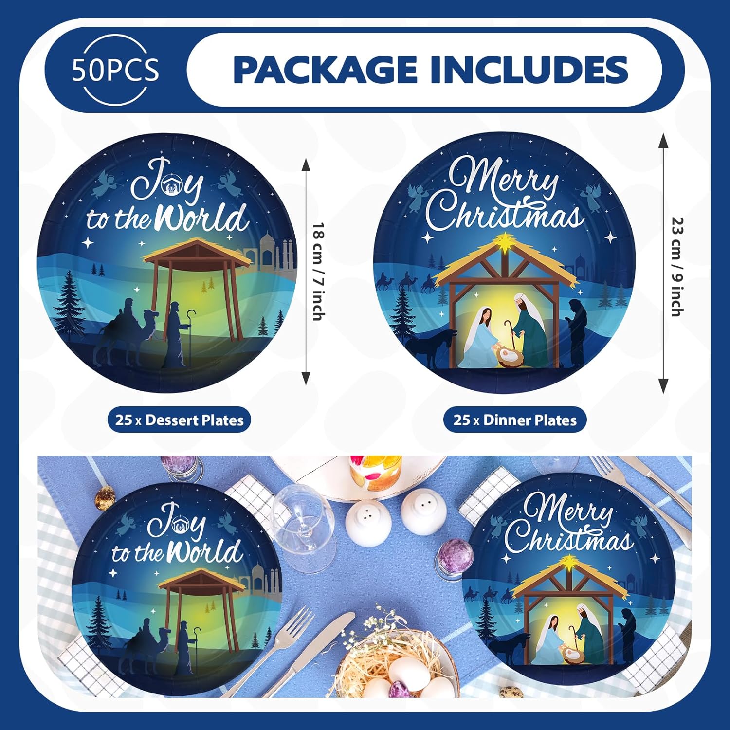 JUNXIAO-50Pcs Christmas Nativity Paper Plates 9" Jesus Holy Night ...