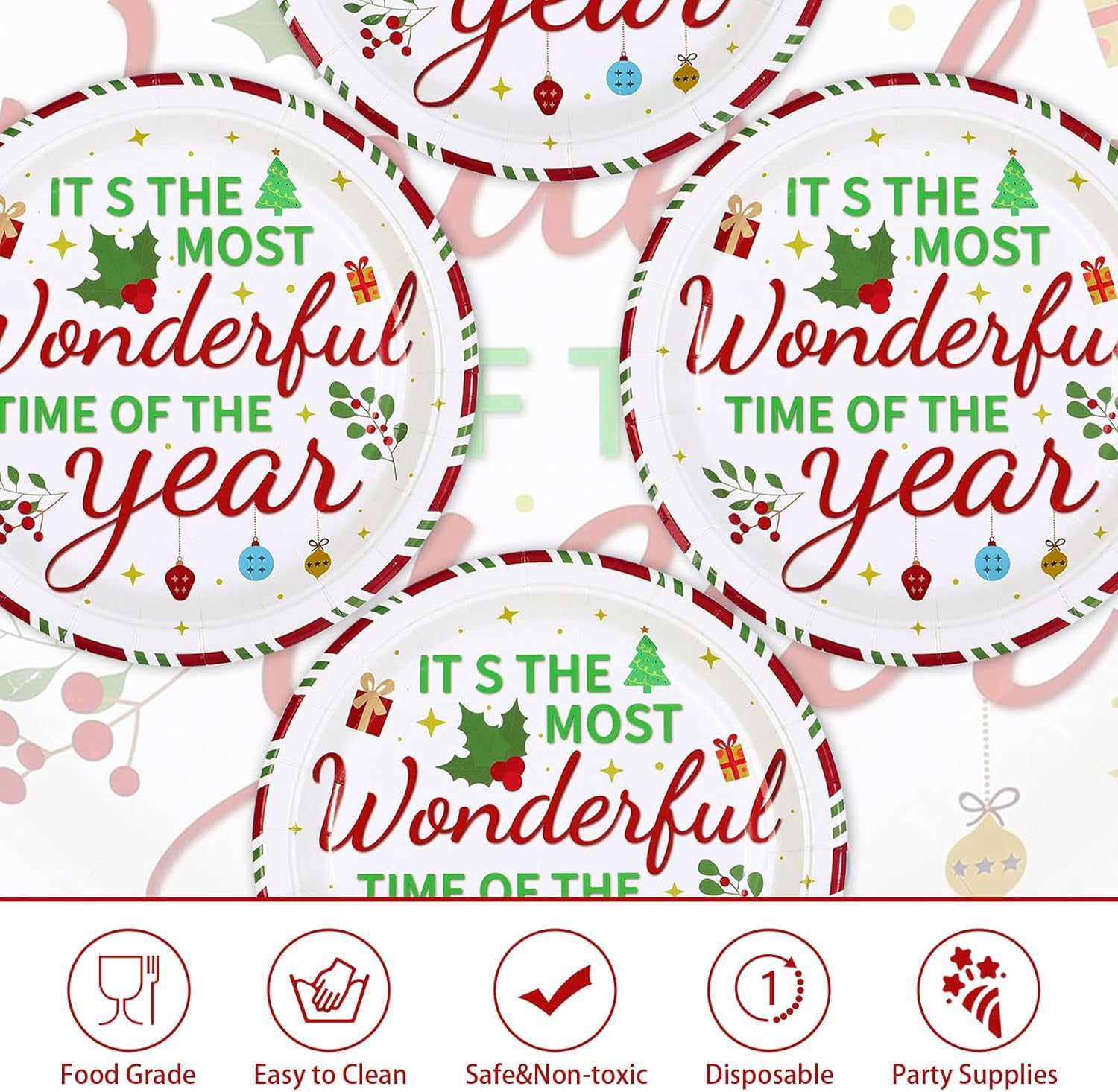 JUNXIAO-50Pcs Christmas Paper Plates 10 Inch Large Heavy Duty The Most ...