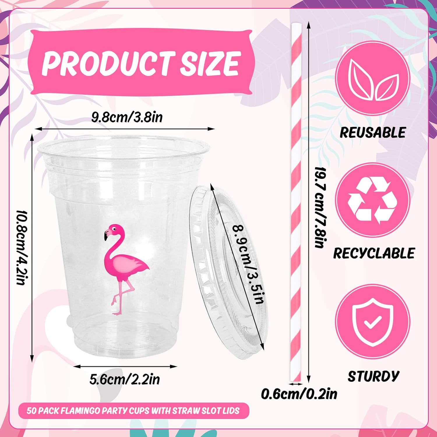 JUNXIAO-50Pcs Flamingo Disposable Plastic Cups with Lids and Straws ...